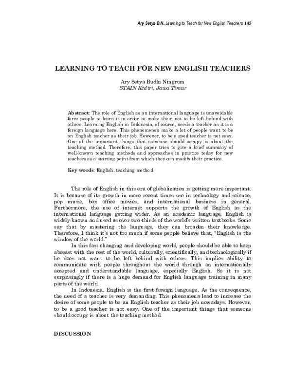 (PDF) Learning to Teach for New English Teachers