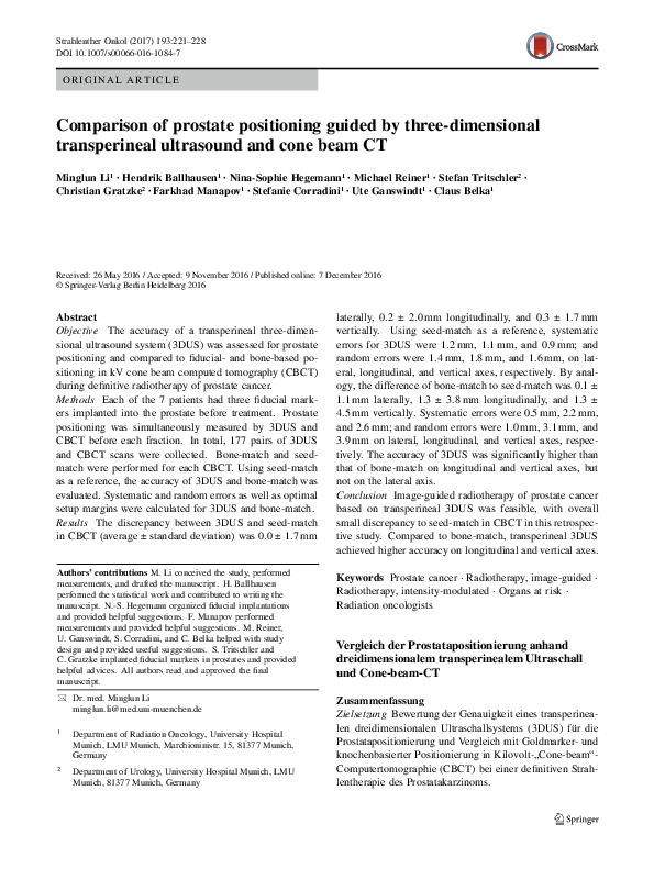 Pdf Comparison Of Prostate Positioning Guided By Three Dimensional
