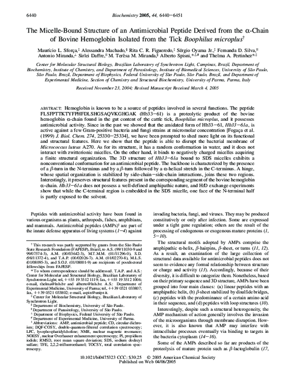 (PDF) The Micelle-Bound Structure of an Antimicrobial Peptide Derived ...