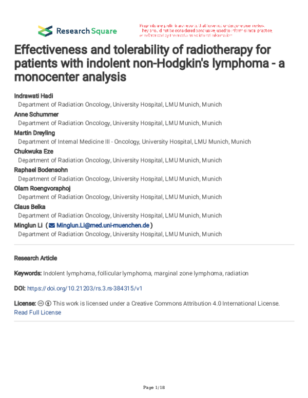 (PDF) Effectiveness and tolerability of radiotherapy for patients with ...