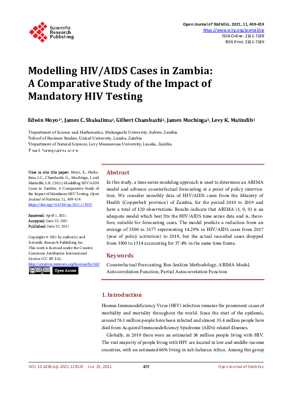 (PDF) Modelling HIV/AIDS Cases in Zambia: A Comparative Study of the ...