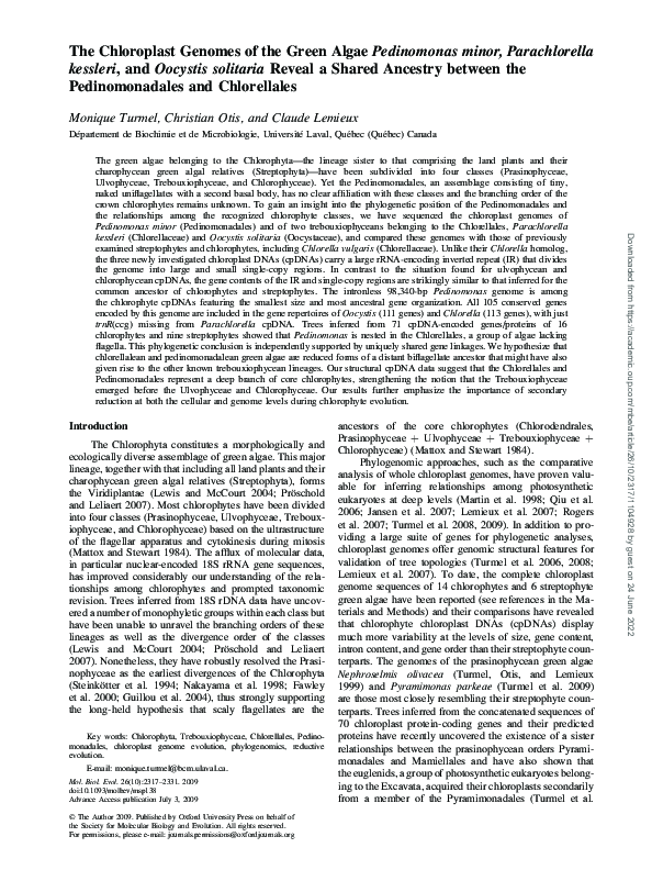 (PDF) The Chloroplast Genomes of the Green Algae Pedinomonas minor ...