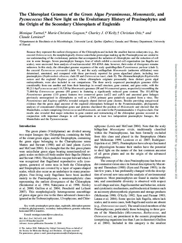 (PDF) The Chloroplast Genomes of the Green Algae Pyramimonas ...
