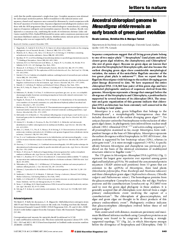 (PDF) Ancestral chloroplast genome in Mesostigma viride reveals an ...