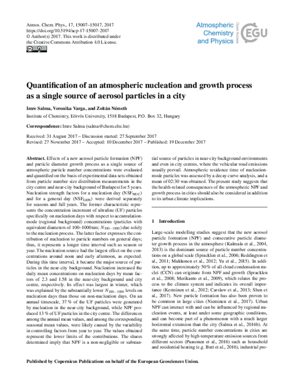(PDF) Quantification of an atmospheric nucleation and growth process as ...