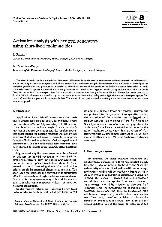 (PDF) Activation analysis with neutron generators using short-lived radionuclides