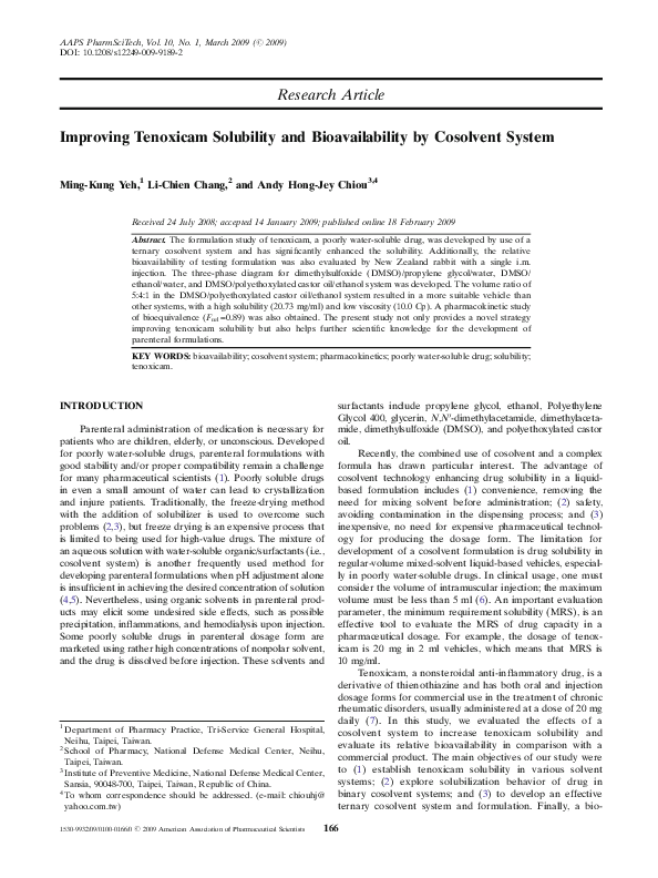 (PDF) Improving Tenoxicam Solubility and Bioavailability by Cosolvent ...