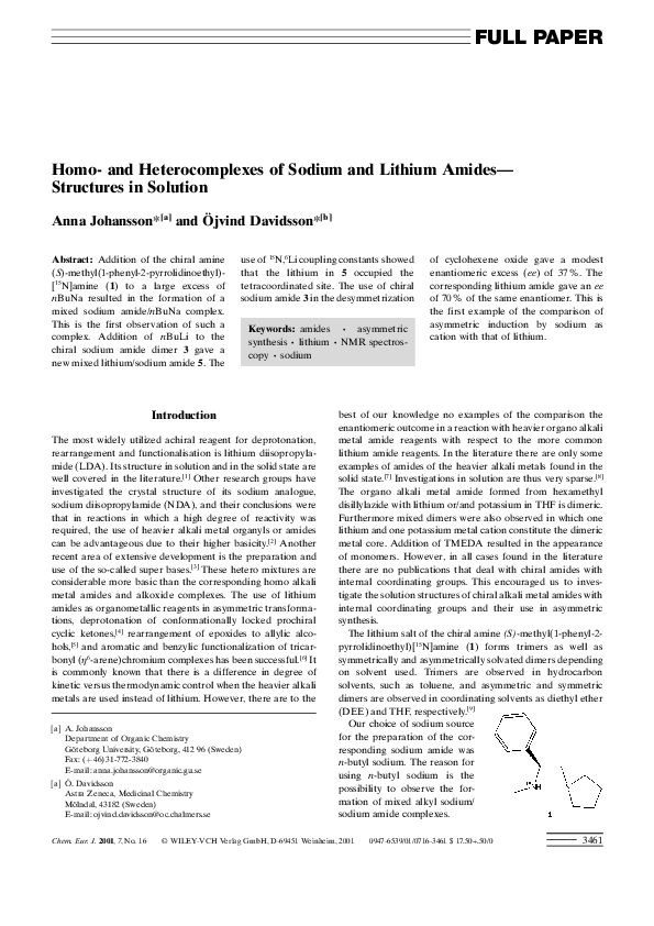 (PDF) Homo- and Heterocomplexes of Sodium and Lithium Amides—Structures ...