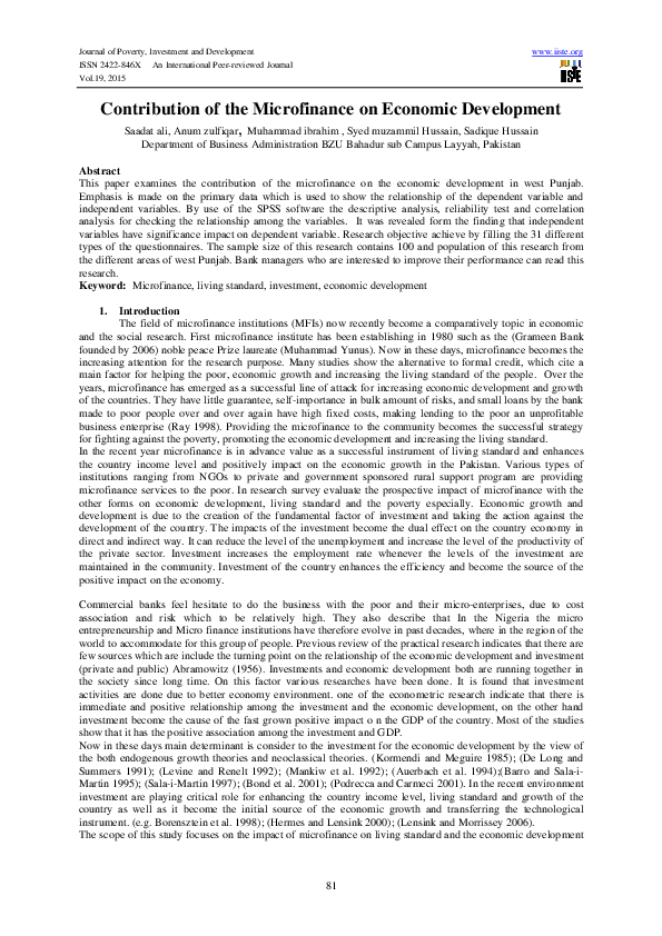 (PDF) Contribution of the Microfinance on Economic Development