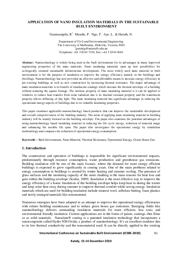 (PDF) Application of nano insulation materials in the sustainable built ...