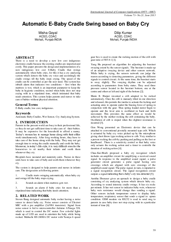 (PDF) Automatic E-Baby Cradle Swing based on Baby Cry