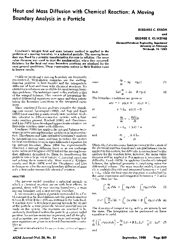 (PDF) Heat and mass diffusion with chemical reaction: A moving boundary analysis in a particle