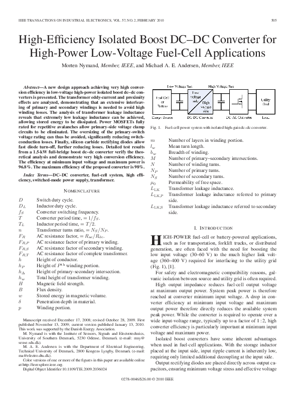 (PDF) High-Efficiency Isolated Boost DC–DC Converter for High-Power Low-Voltage Fuel-Cell ...