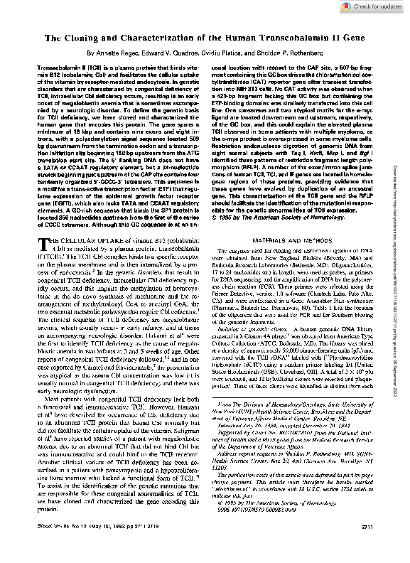 (PDF) The cloning and characterization of the human transcobalamin II gene