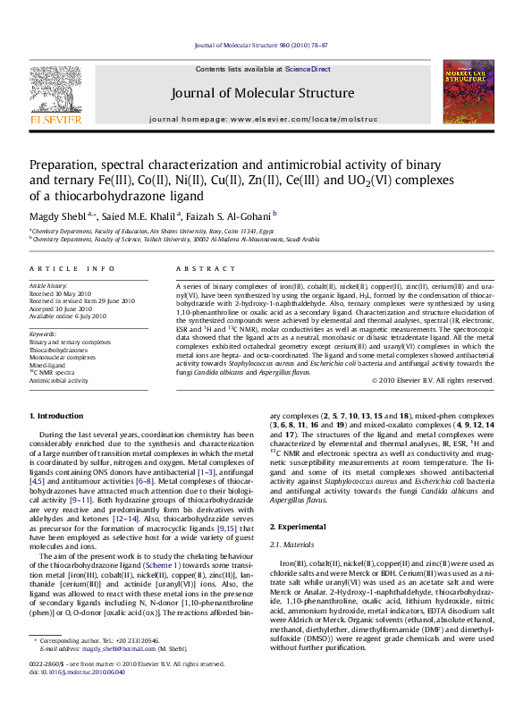 (PDF) Preparation, spectral characterization and antimicrobial activity of binary and ternary Fe ...