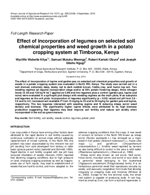 (PDF) Effect of incorporation of legumes on selected soil chemical ...