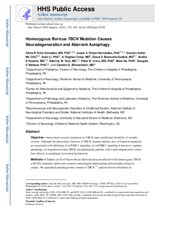 (PDF) Homozygous boricua TBCK mutation causes neurodegeneration and ...