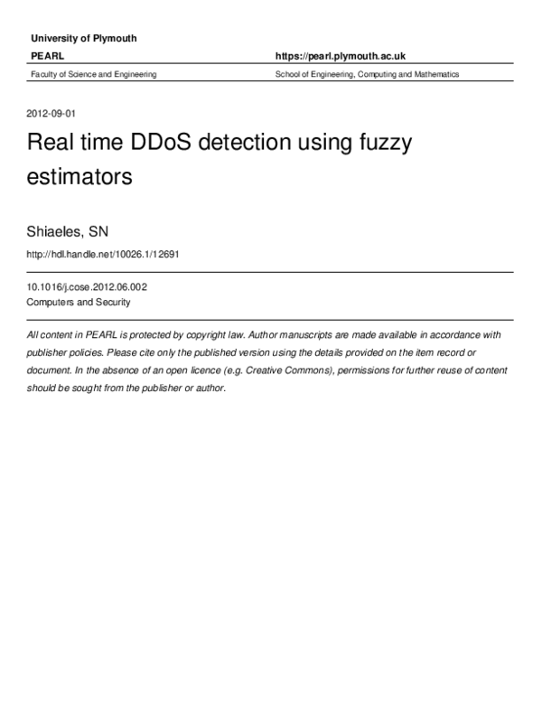 Pdf Real Time Ddos Detection Using Fuzzy Estimators Alexandros
