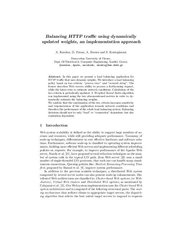 (PDF) Balancing HTTP Traffic Using Dynamically Updated Weights, an Implementation Approach