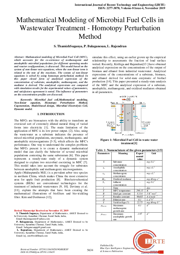 (PDF) Mathematical Modeling of Microbial Fuel Cells in Wastewater ...