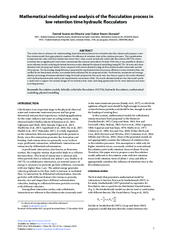 (PDF) Mathematical modelling and analysis of the flocculation process in low retention time ...
