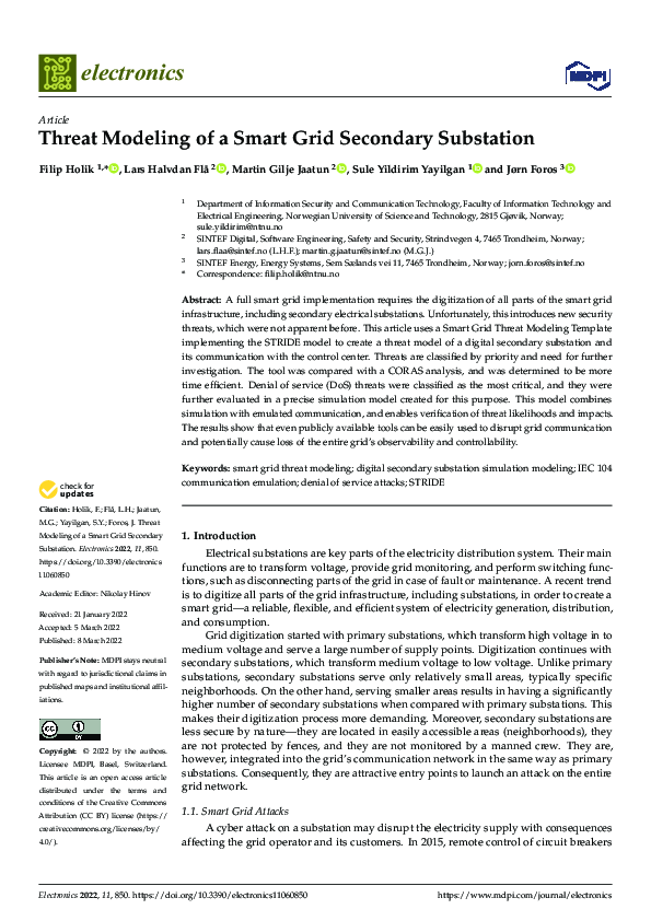 Pdf Threat Modeling Of A Smart Grid Secondary Substation