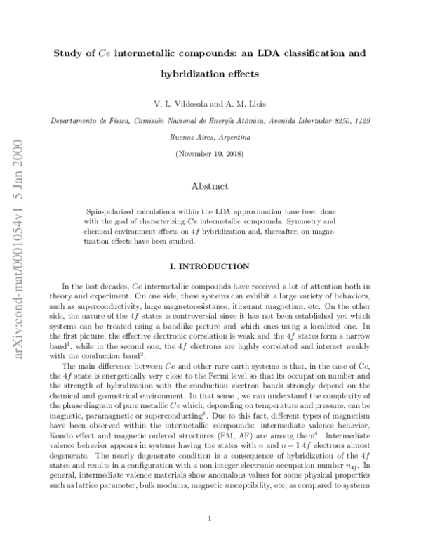 (PDF) Study of Ce intermetallic compounds: an LDA classification and hybridization effects