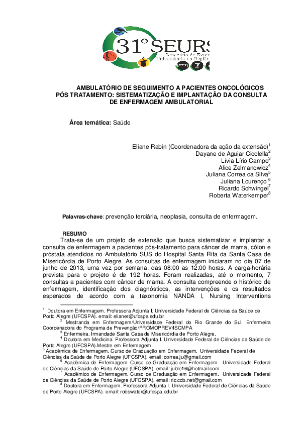 (PDF) Ambulatório de seguimento a pacientes oncológicos pós tratamento ...