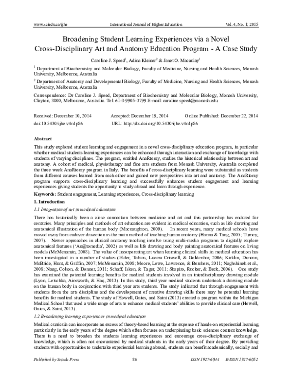 (PDF) Broadening Student Learning Experiences via a Novel Cross-Disciplinary Art and Anatomy ...