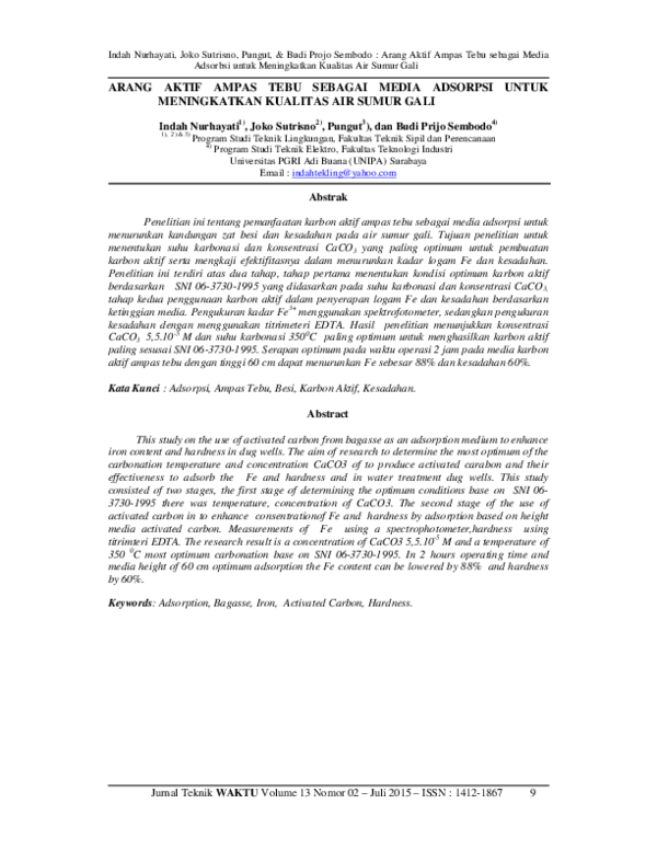 (PDF) Arang Aktif Ampas Tebu Sebagai Media Adsorpsi Untuk Meningkatkan ...