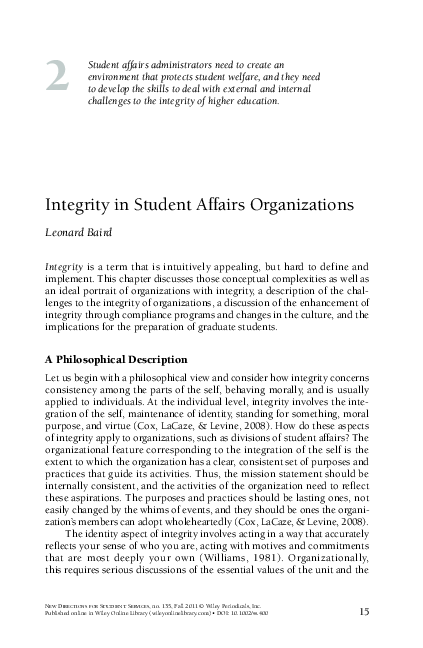(PDF) Integrity in student affairs organizations