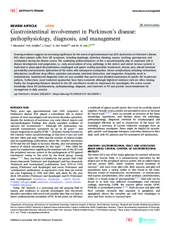 (PDF) Gastrointestinal involvement in Parkinson’s disease ...