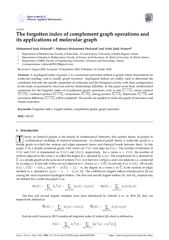(PDF) The forgotten index of complement graph operations and its applications of molecular graph