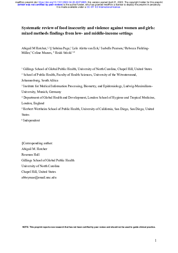 (PDF) Systematic review of food insecurity and violence against women ...