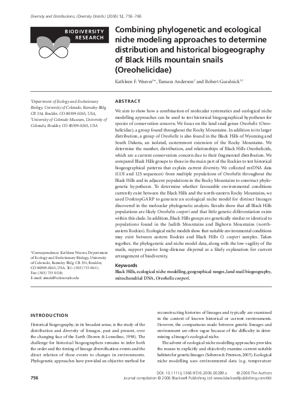(PDF) Combining phylogenetic and ecological niche modeling approaches ...
