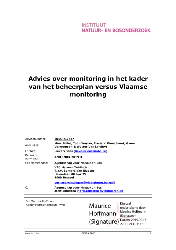 (PDF) Advies over monitoring in het kader van het beheerplan versus Vlaamse monitoring ...