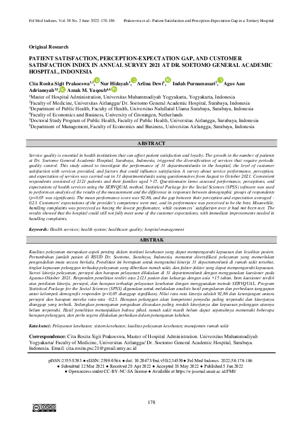 (PDF) Patient Satisfaction, Perception-Expectation Gap, and Costumer ...