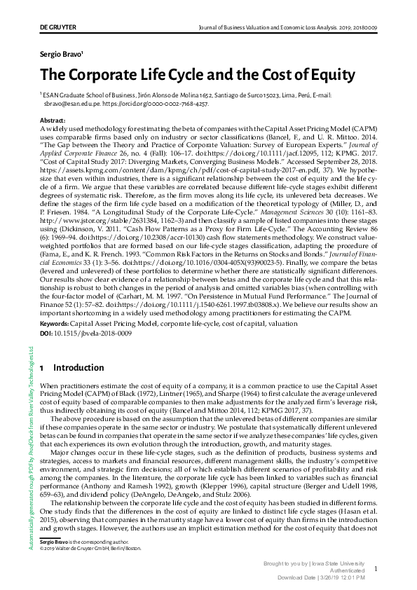 (PDF) The Corporate Life Cycle and the Cost of Equity
