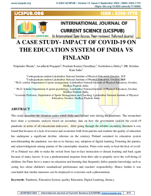 (PDF) A CASE STUDY-IMPACT OF COVID-19 ON THE EDUCATION SYSTEM OF INDIA ...