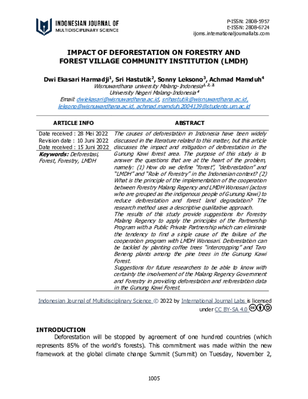(PDF) Impact of Deforestation on Forestry and Forest Village Community ...