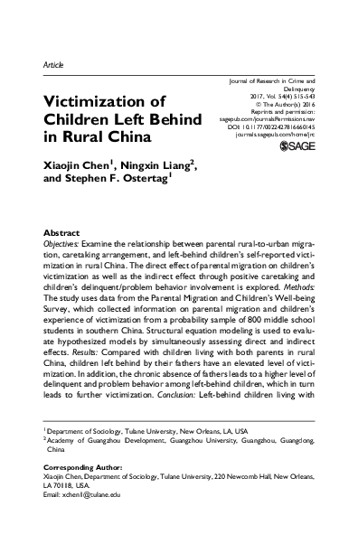 (PDF) Victimization of Children Left Behind in Rural China