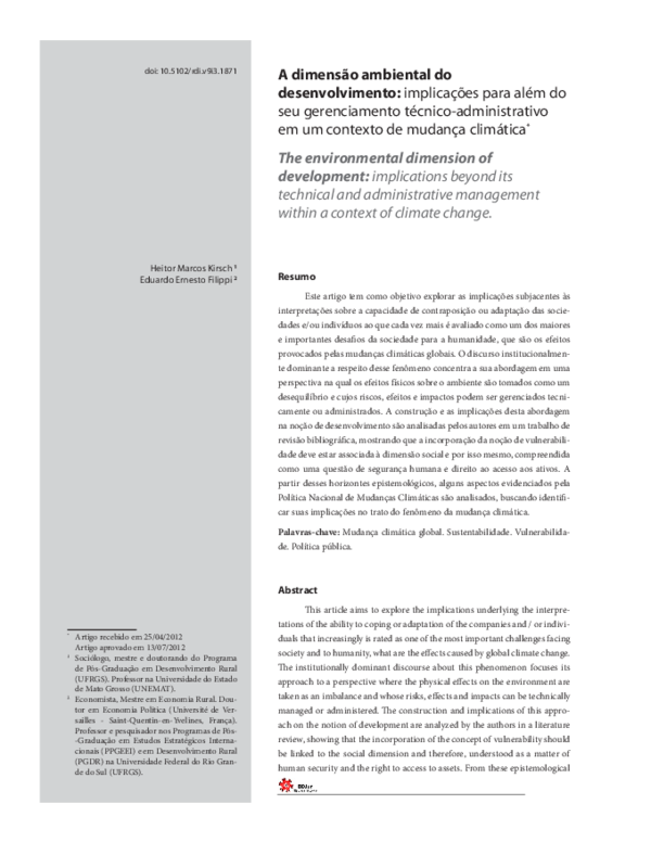 (PDF) The environmental dimension of development: implications beyond ...
