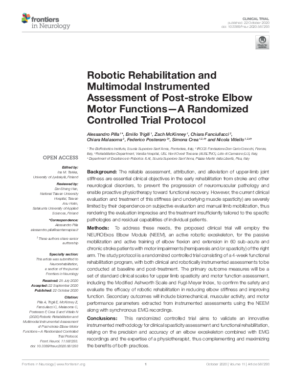 (PDF) Robotic Rehabilitation and Multimodal Instrumented Assessment of Post-stroke Elbow Motor ...