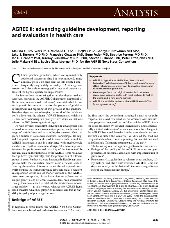 (PDF) AGREE II: advancing guideline development, reporting and ...