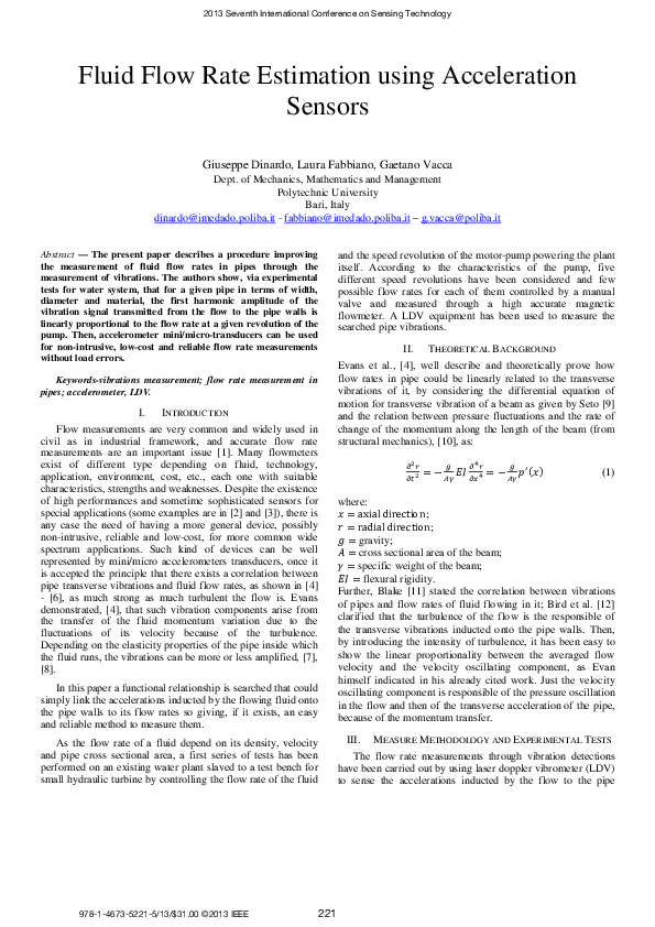 (PDF) Fluid flow rate estimation using acceleration sensors