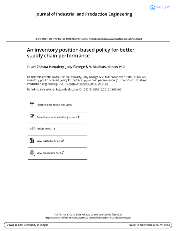 (PDF) An inventory position-based policy for better supply chain ...