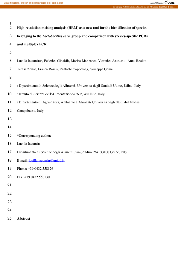 (PDF) High resolution melting analysis (HRM) as a new tool for the ...