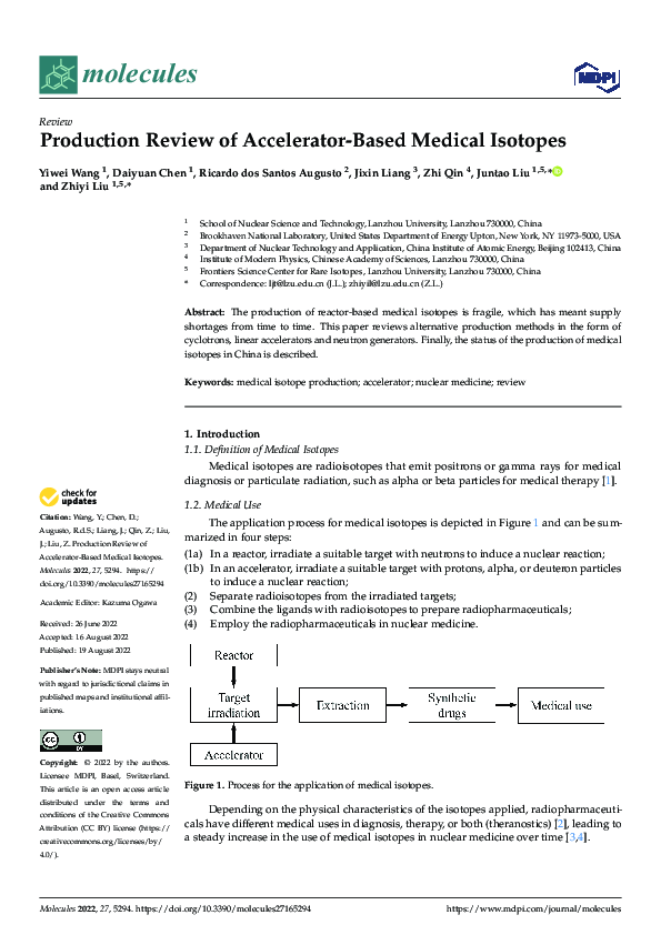 (PDF) Production Review of Accelerator-Based Medical Isotopes
