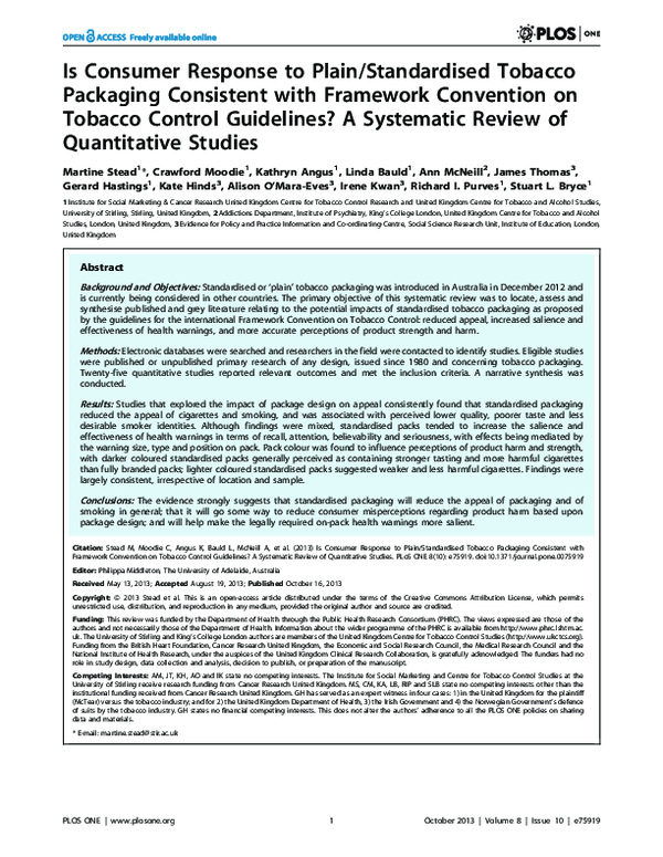 (PDF) Is Consumer Response to Plain/Standardised Tobacco Packaging ...