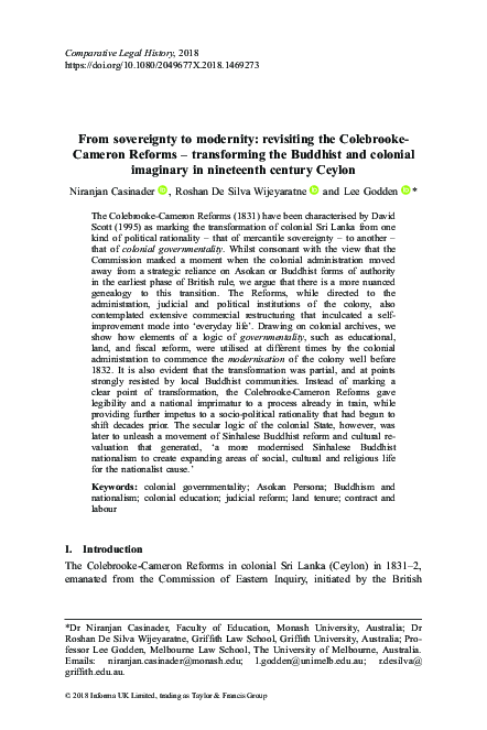 (PDF) From sovereignty to modernity: revisiting the Colebrooke-Cameron ...